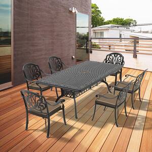 Willit Elizabeth Black 7-Piece Cast Aluminum Outdoor Dining Set with ...