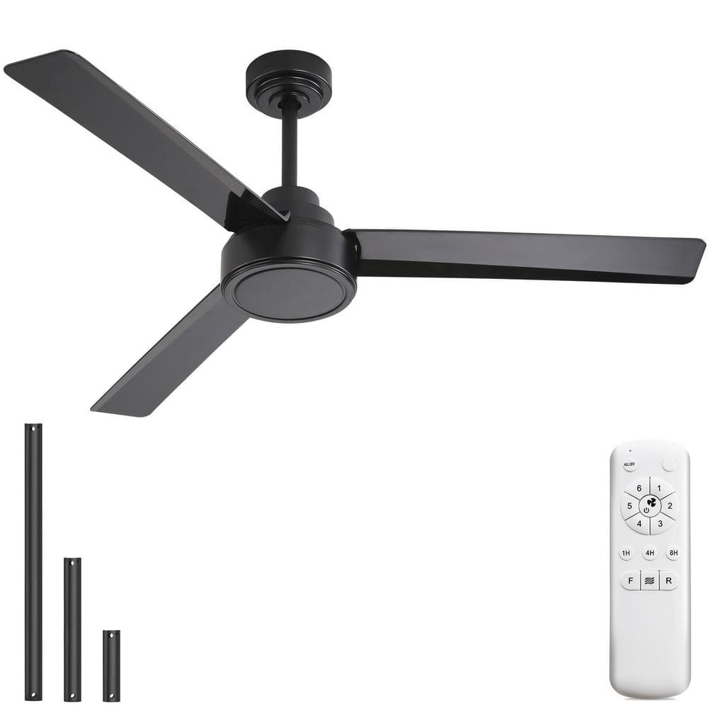 CACI Mall 52 in. Indoor/Outdoor Matte Black Ceiling Fan without Light ...