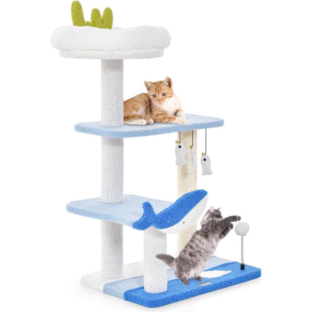 ATENGNES 34 in. Cat Tower with Sisal Scratching Posts 3-Level Ocean ...