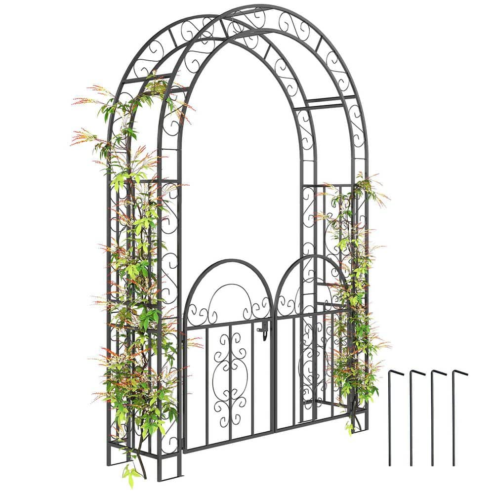 FAWEY TRED INC 89.4 in. H Steel Garden Arbor Arch with Gate, Garden ...