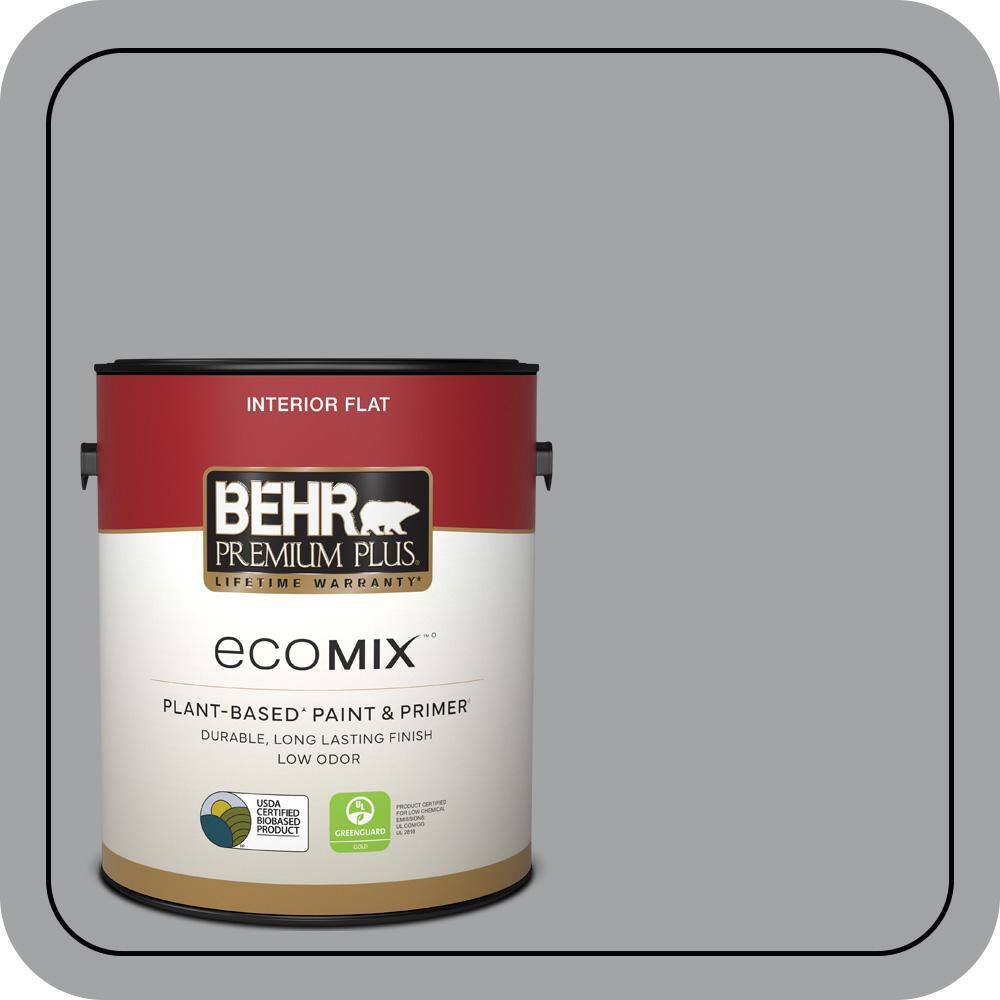 BEHR PREMIUM PLUS 1 gal. #N530-4 Power Gray Flat EcoMix Plant-Based ...