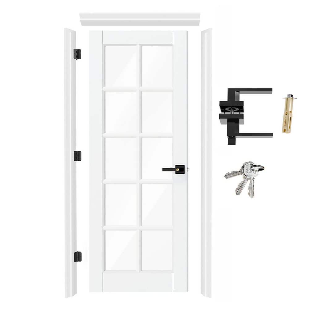 TENONER 30 in. x 80 in. Left-Handed 10 Lite Clear Glass Primed Wood ...