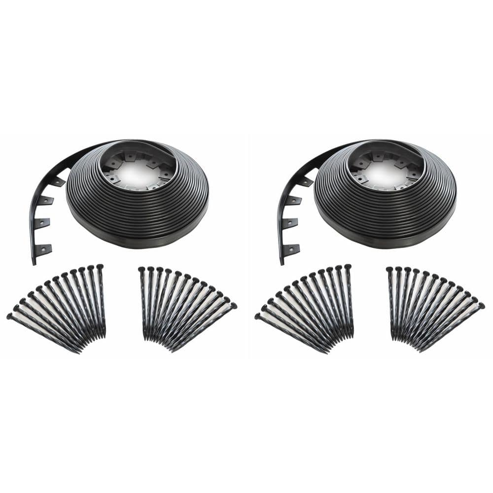 Vigoro 60 ft. Black No-Dig Plastic Landscape Edging Kit (2-Pack) 3001 ...