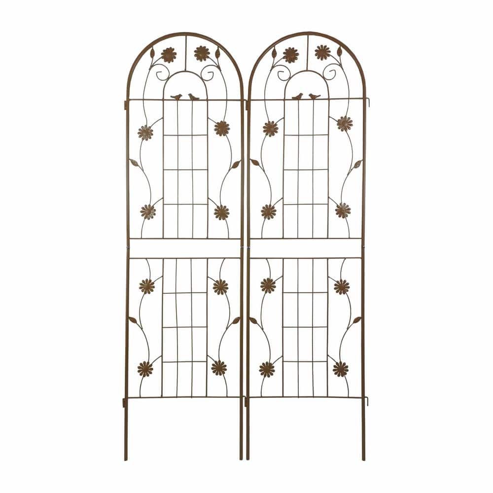 Miscool Avex Brown 2-Pieces 19.7 in. W x 71 in. H Metal Garden Trellis for Climbing Plants ...