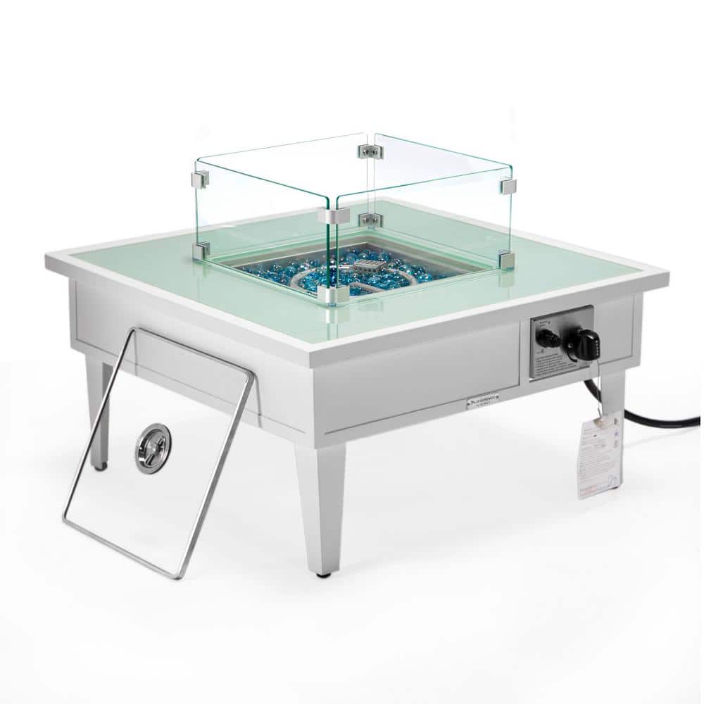 Leisuremod Walbrooke Modern White Patio Square Fire Pit Table with ...