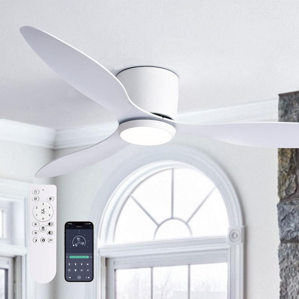Pacific Core 52 in. Smart Indoor White Low Profile 3 Blades Ceiling ...