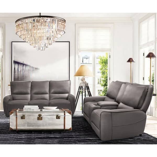 Furniture of America Elvera 2-Piece Gray Leather Living Room Set IDF-9921GYPM2PC - The Home Depot