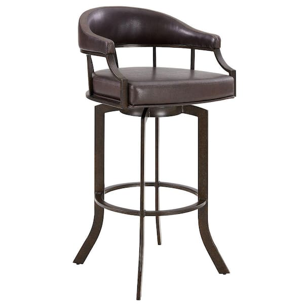 Benjara 30 in. Brown and Black Low Back Metal Frame Barstool with Faux ...