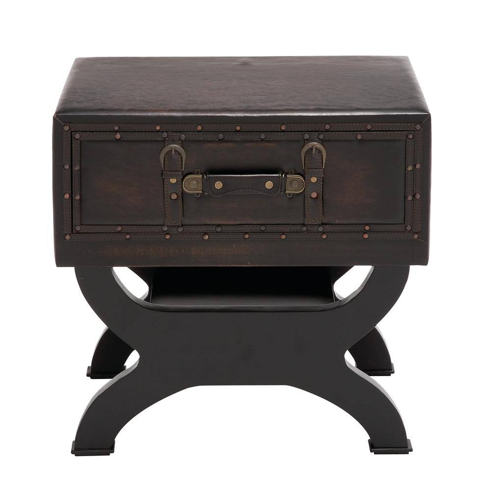 Litton Lane 16 in. Brown Vintage Faux Leather Single Drawer Large ...