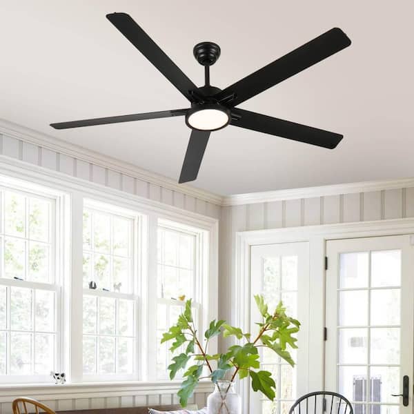 FEKZO 66 in. Indoor Black Downrod Mount Standard Ceiling Fan with Light ...