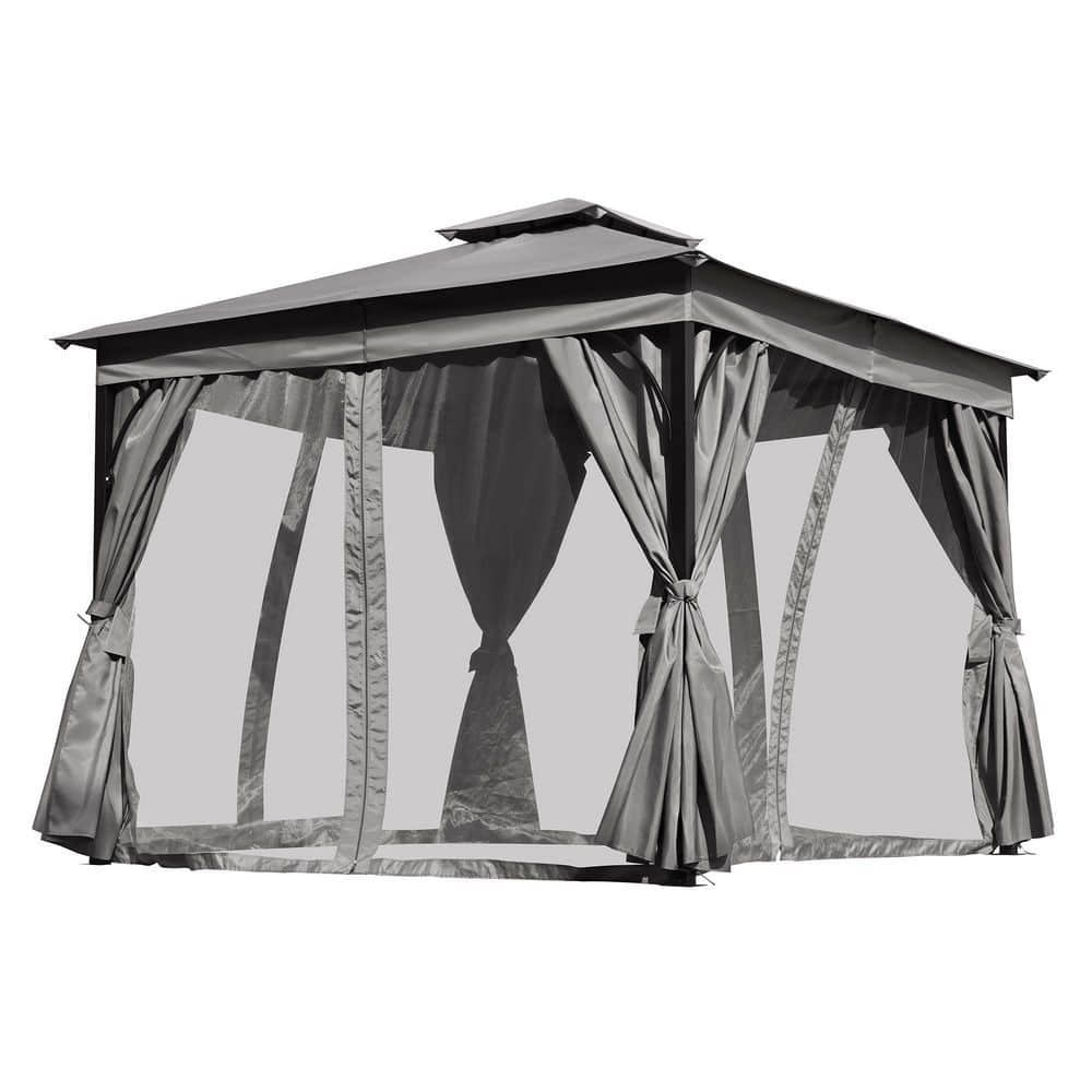 Cesicia 10 ft. x 10 ft. Outdoor Patio Gray Steel Gazebo Canopy Double ...