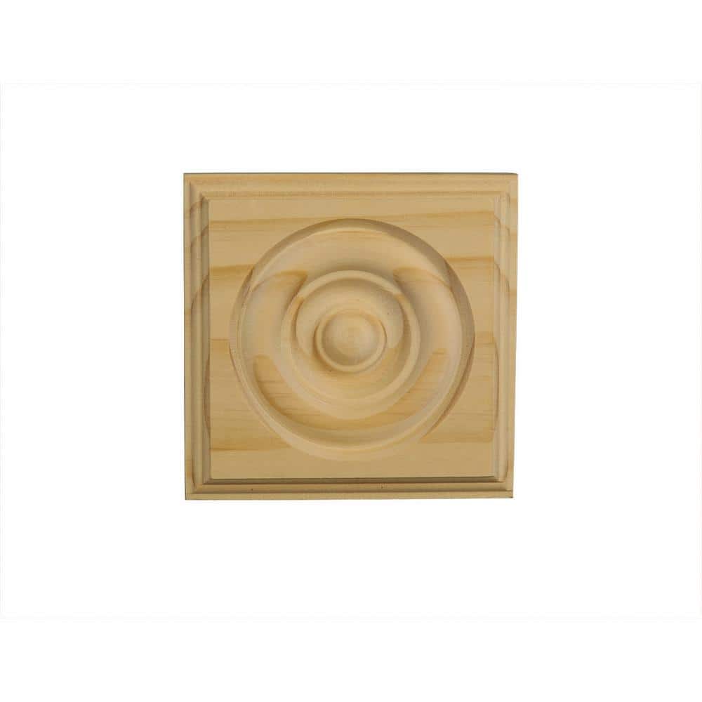 HOUSE OF FARA 1-1/8 in. D x 4-1/2 in. W x 4-1/2 in. L Solid Pine Wood Rosette Block F045R-20CB ...