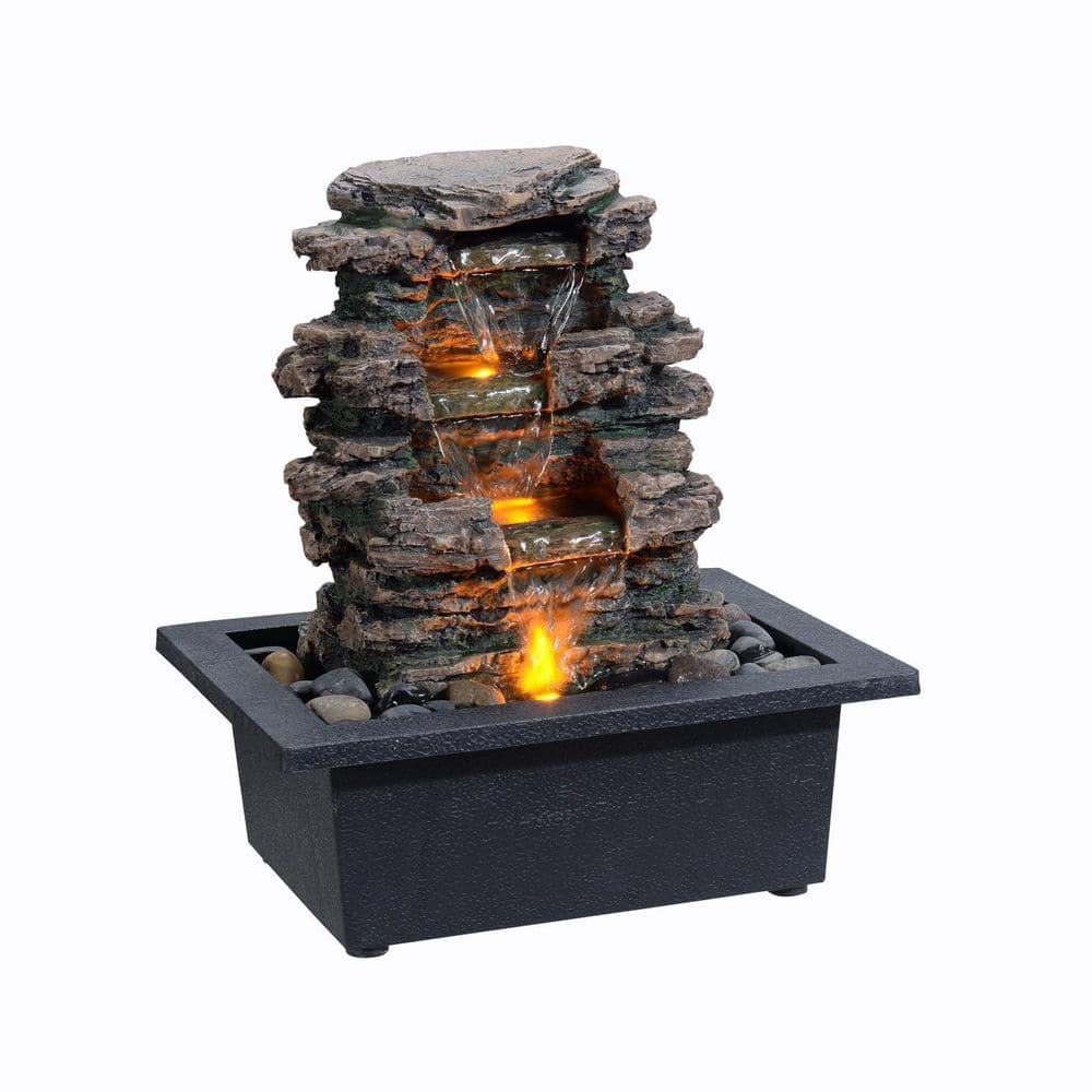 9.45 in. Resin Tabletop Cascade Fountain with Automatic Pump and ...