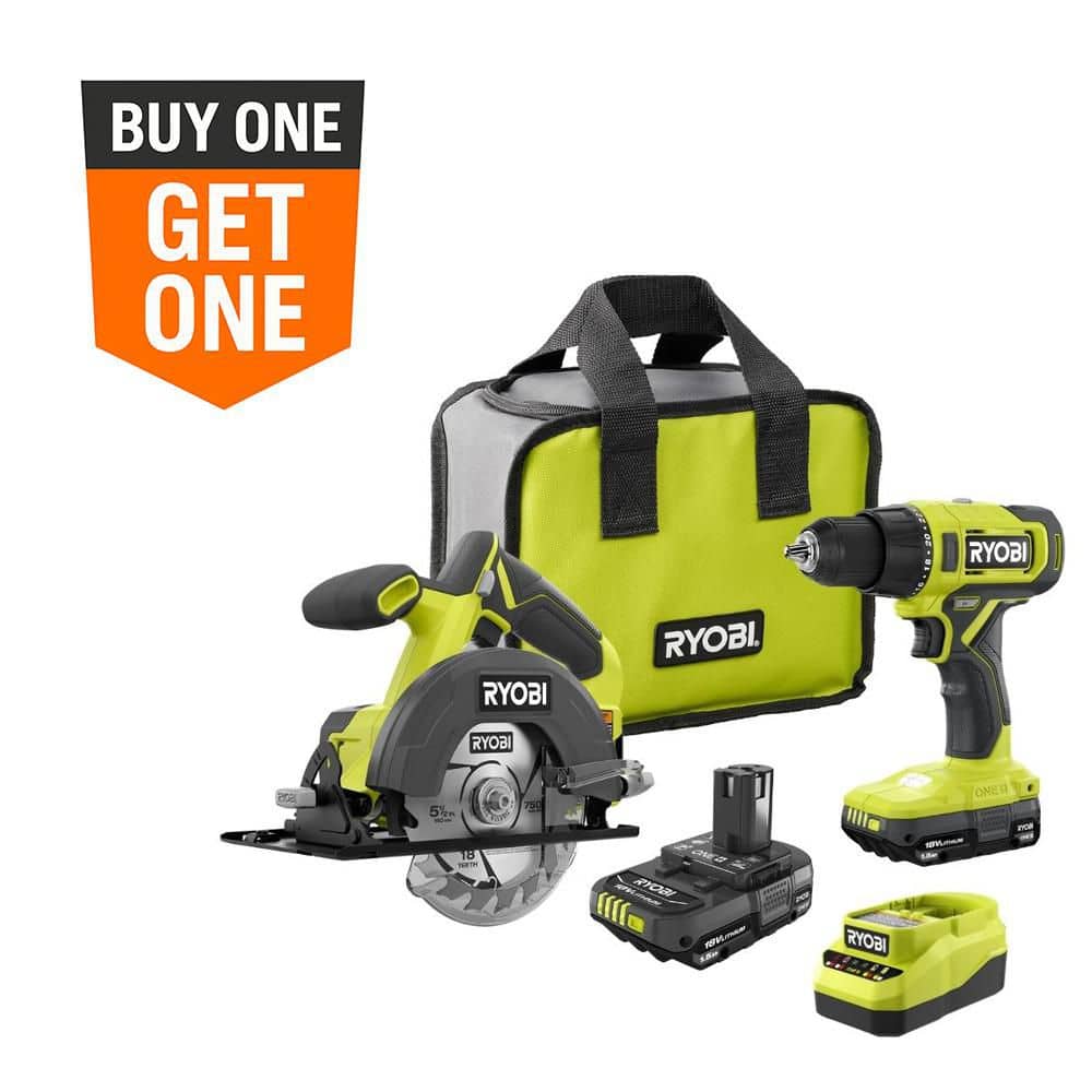 RYOBI ONE+ 18V Cordless 2-Tool Combo Kit with Drill/Driver, Circular ...