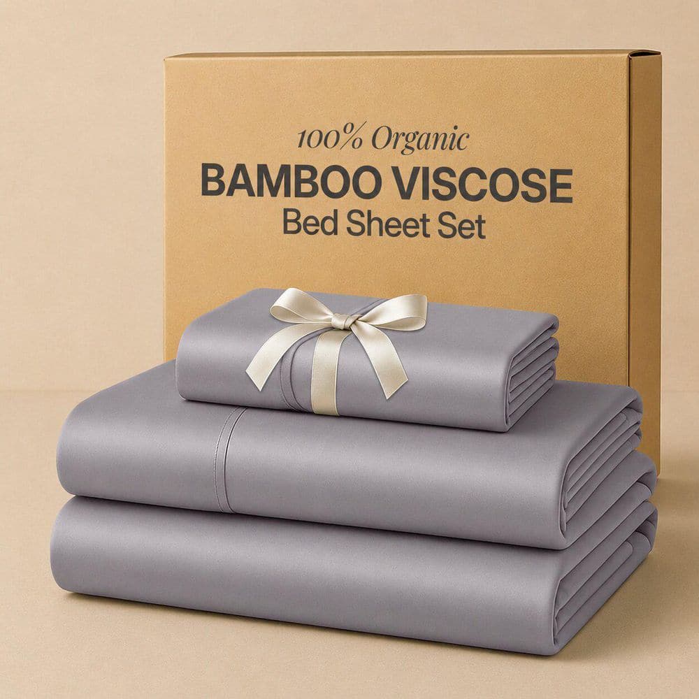 LDC LUX DECOR COLLECTION 3-Piece Gray Bamboo Twin XL Cooling Sheet Set ...