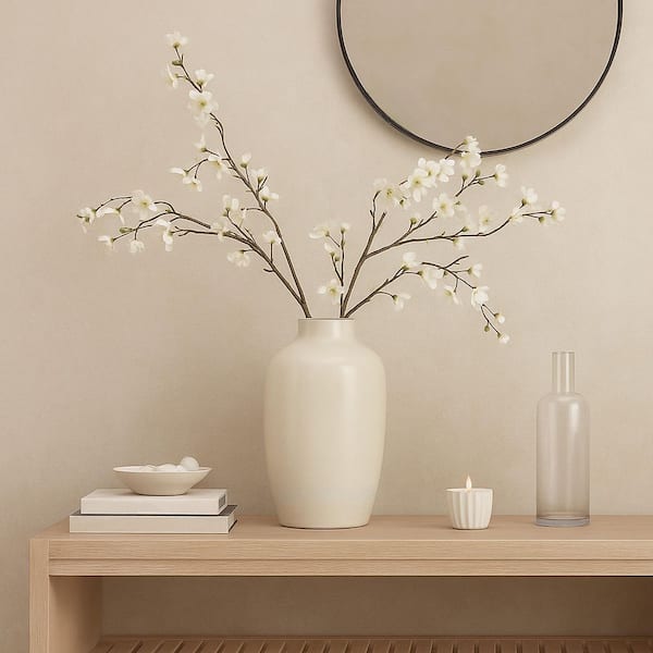 Emissary 16 in. H Round Ceramic Vase in Moon White with High-fire ...