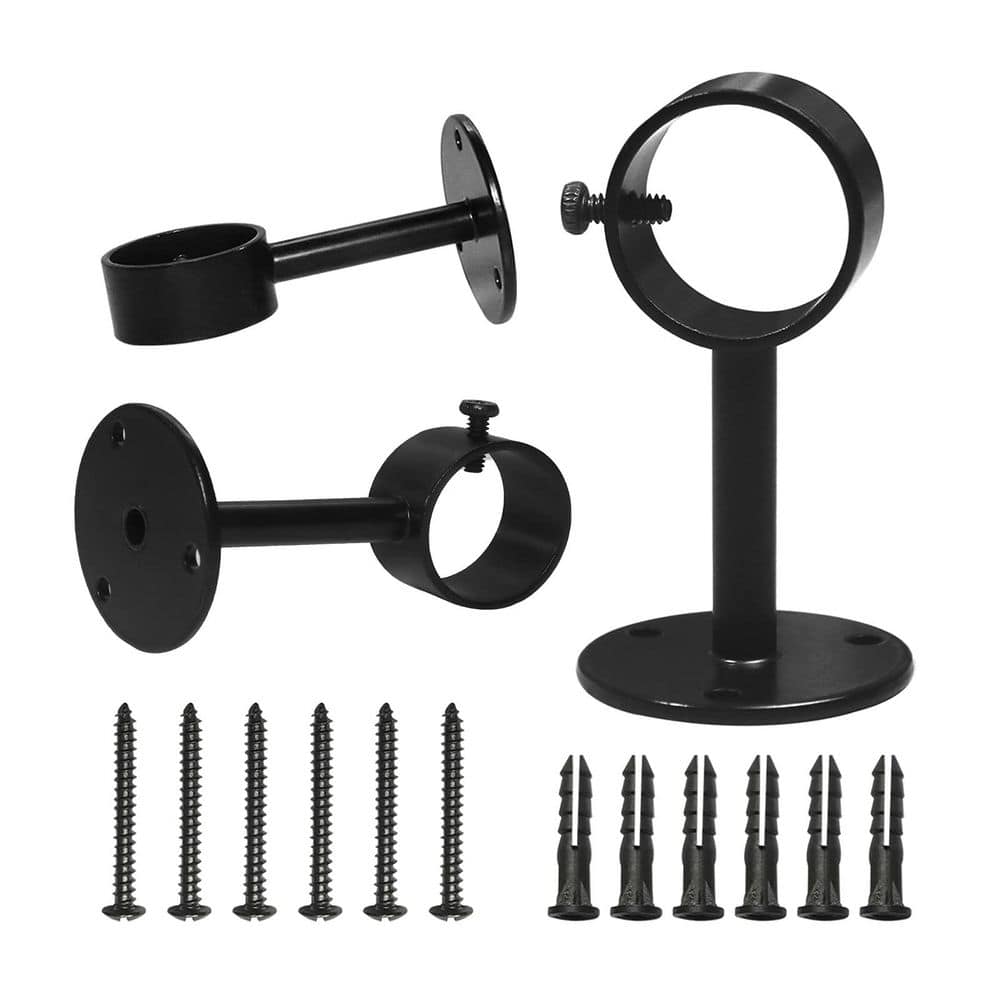 Black Metal Ceiling Mount Curtain Rod Brackets for up to 1.25 in. Rods ...