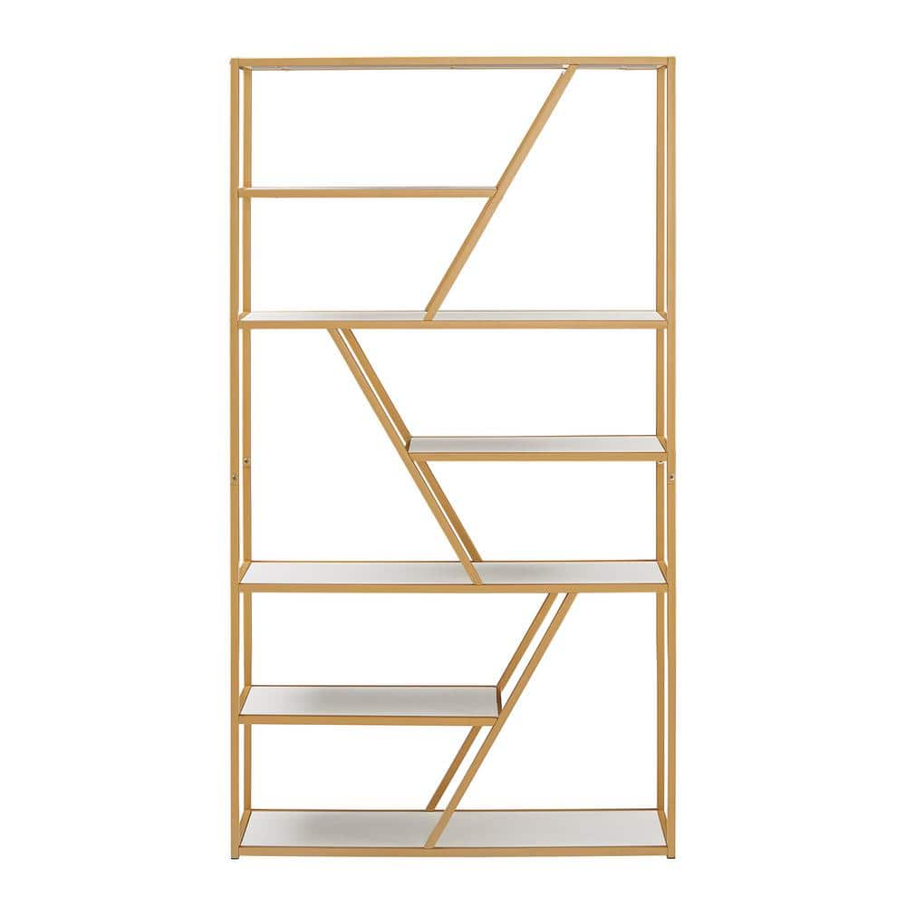 HomeSullivan 70.9 in. Geometric Gold Powder Coat Metal 6-Shelf Accent ...