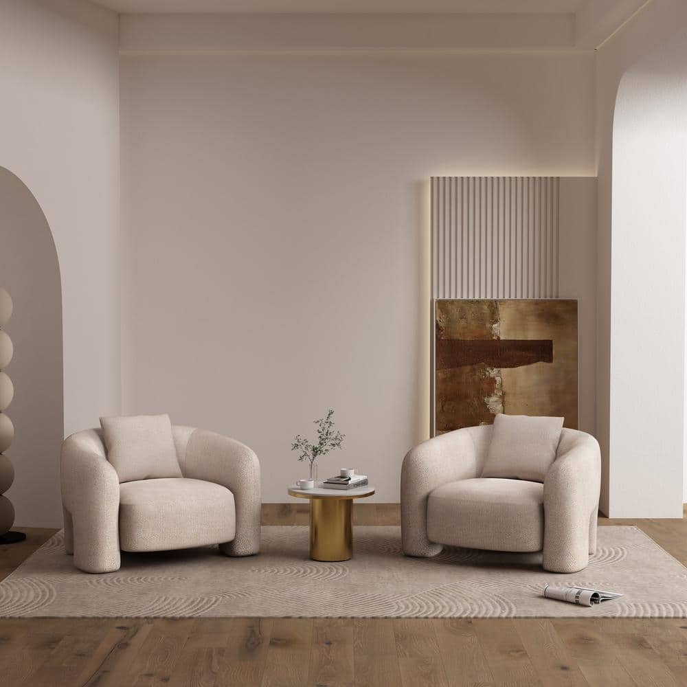 Manhattan Comfort Sylvia Modern Gold Dust Tweed Fabric Upholstered Accent Arm Chair (Set of 2) 2 ...