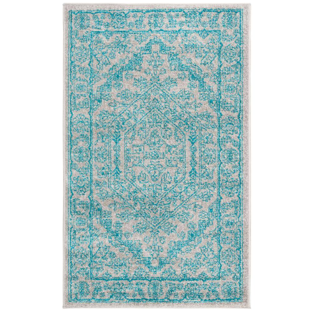 SAFAVIEH Adirondack Light Gray/Teal 4 ft. x 6 ft. Border Medallion Area ...