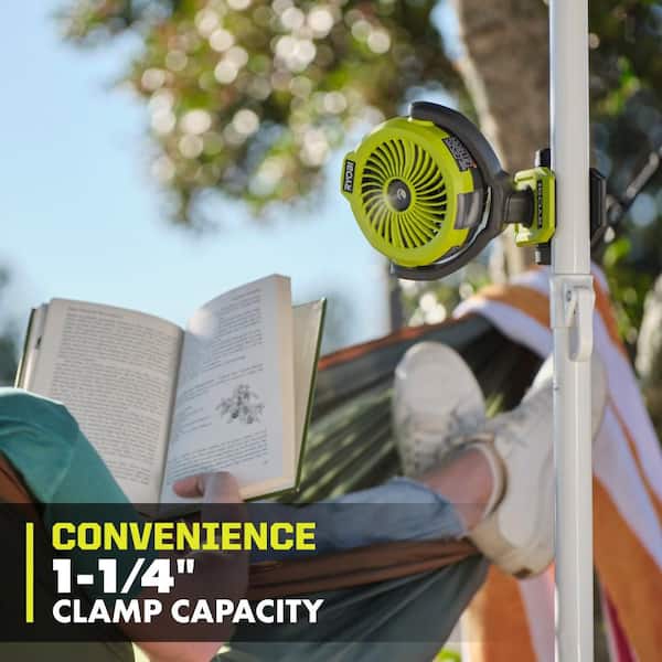 RYOBI USB Lithium Cordless Misting Clamp Fan Kit with USB Lithium 2Ah ...