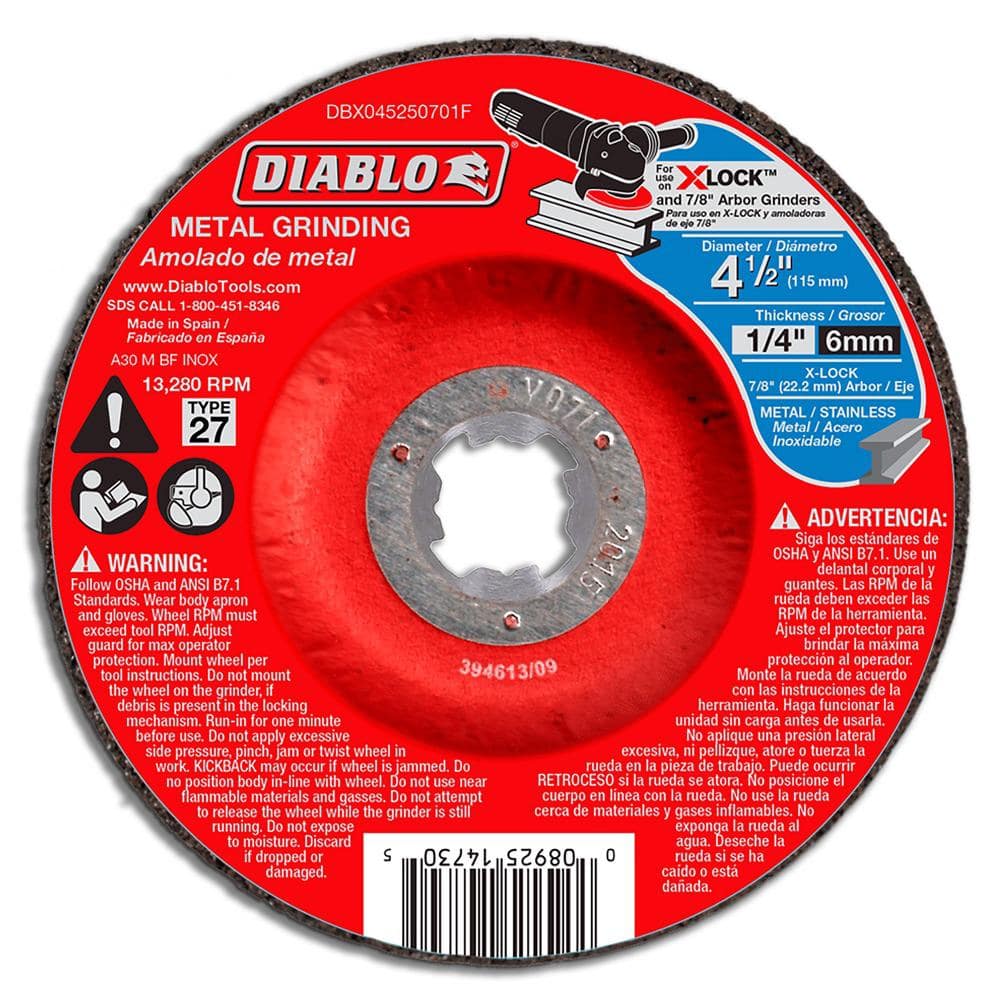 DIABLO 4-1/2 in. Type 27 Metal Grinding Disc for X-Lock and 7/8 in ...