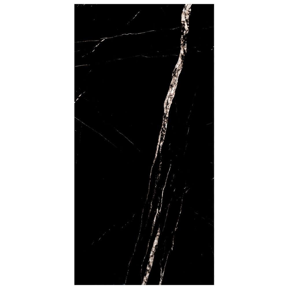 MSI Tavish Nero Polished Black Porcelain Tile White Veining Rectangle ...