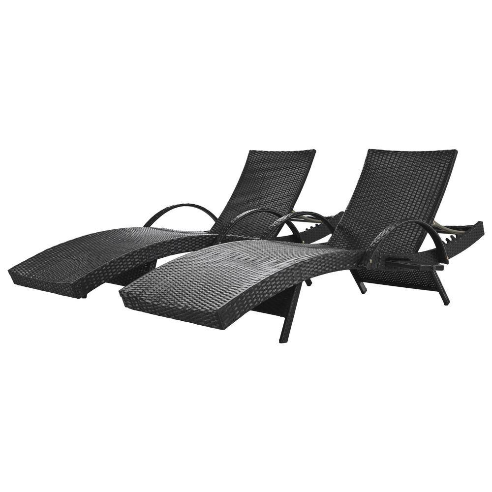 Sungrd Black Wicker and Steel Frame Outdoor Chaise Lounge with 5Level ...