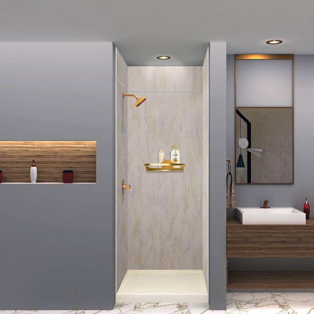 Transolid Lusso 36 in. x 36 in. x 96 in. 6-Piece Glue-Up Solid Surface ...