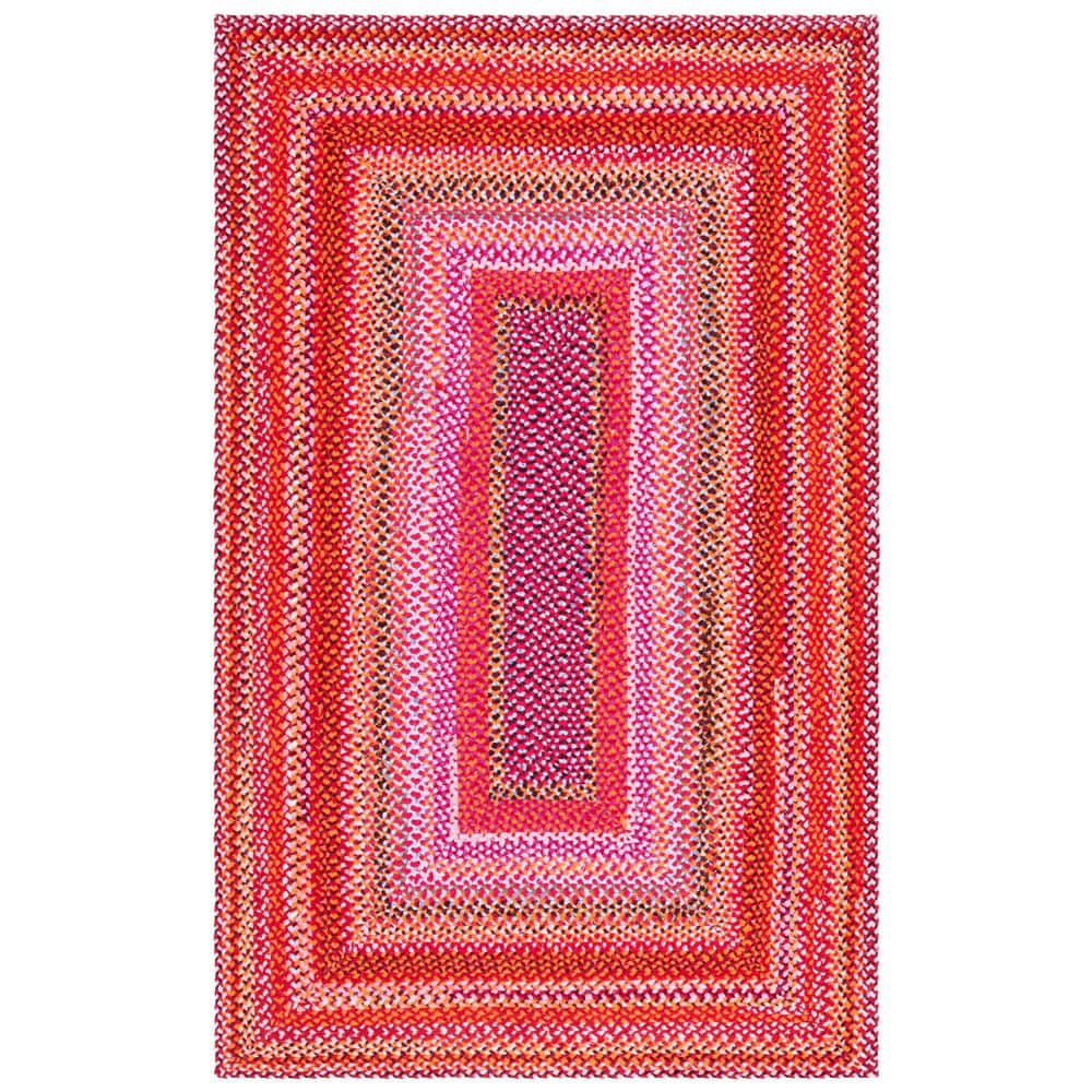 SAFAVIEH Braided 8 ft. x 10 ft. Red/Orange Striped Geometric Border ...