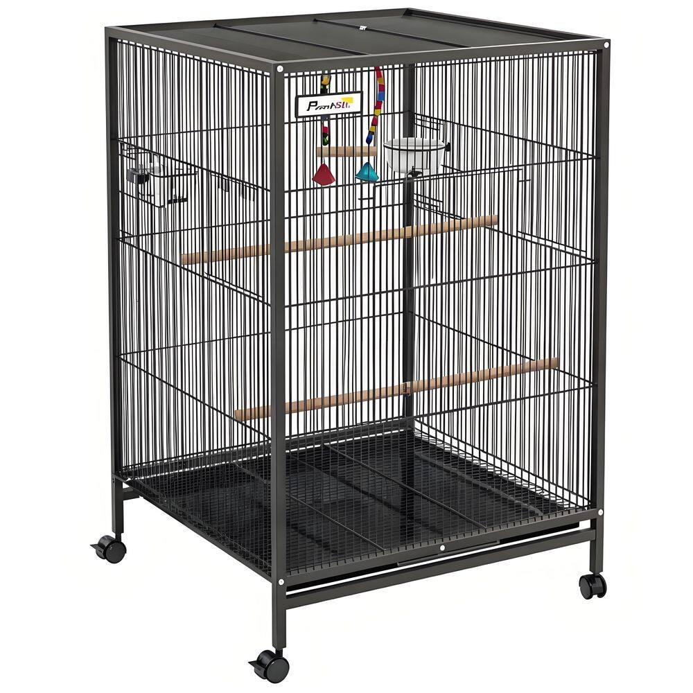 30 in. Gray Durable Metal Bird Cage with Stand, Large Bird House with ...