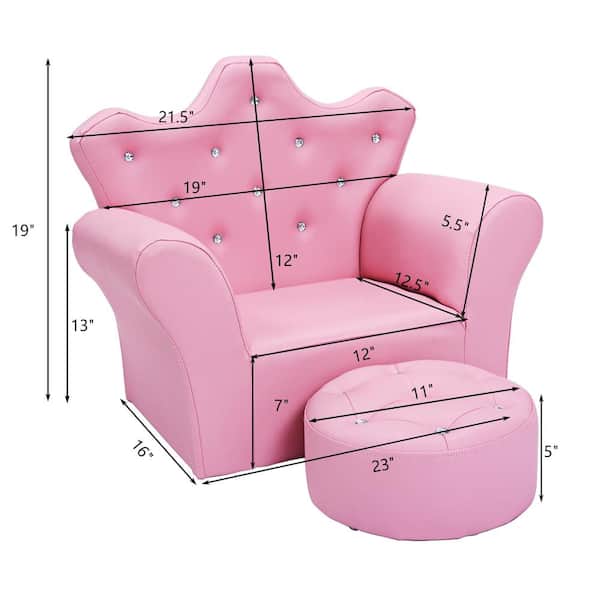 Costway Pink Faux Leather Upholstery Princess Kids Arm Chair Kids Sofa with Ottoman QD 54 A194 A The Home Depot
