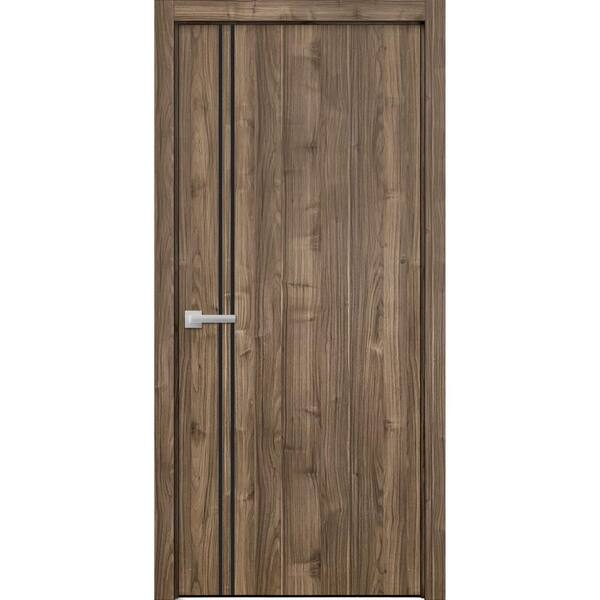 Sartodoors 32 in. x 80 in. 1 Panel Walnut Finished Solid Wood with ...