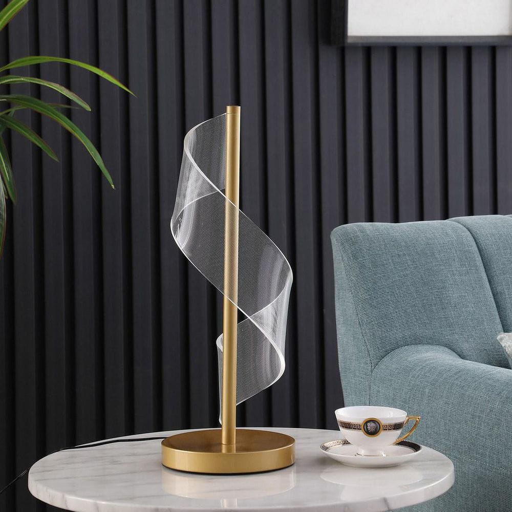 Lasaideal Borealis 19 in. Brushed Gold Table Lamp with Swirl Acrylic ...