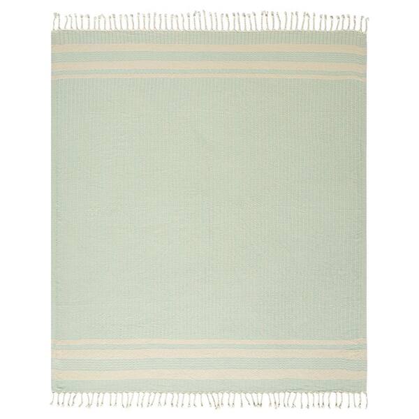 LR Home Wesley Light Turquoise/White Striped Farmhouse All Natural ...