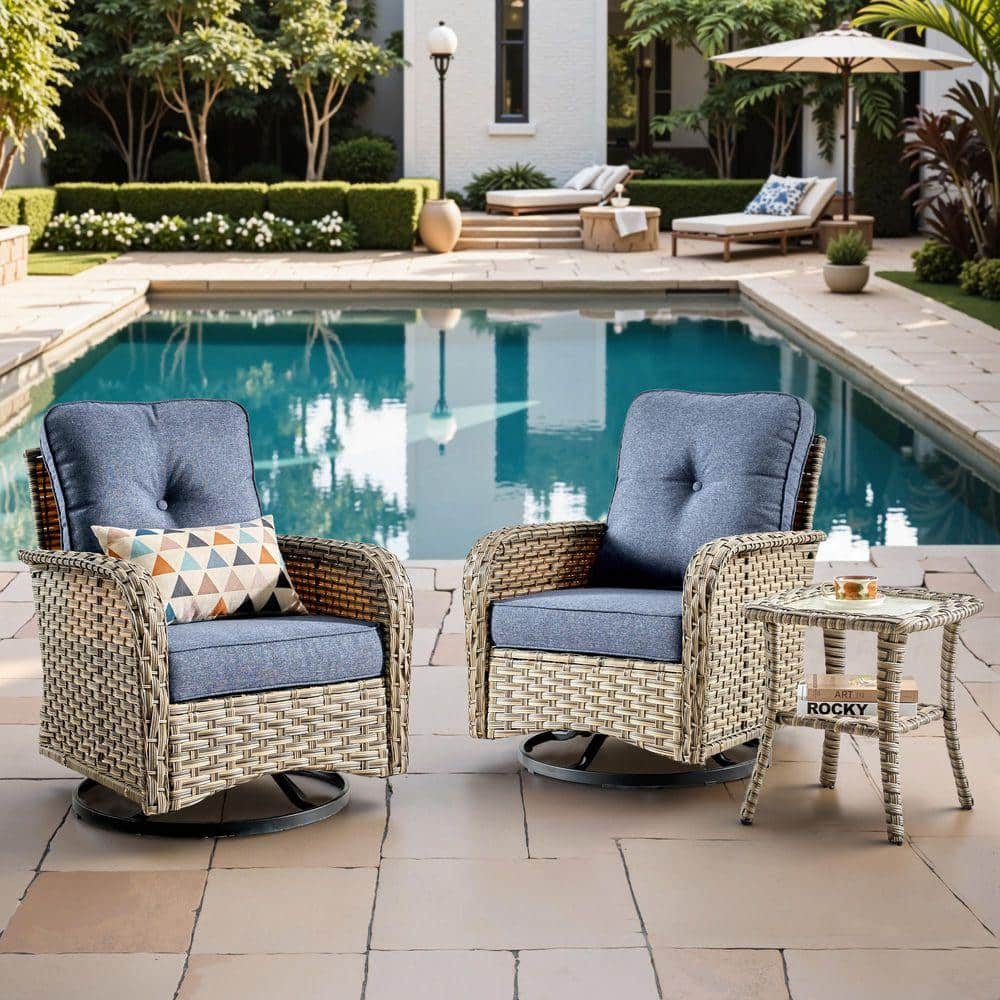 Toject Beverly Gray 3-Piece Wicker Outdoor Patio Conversation Swivel ...