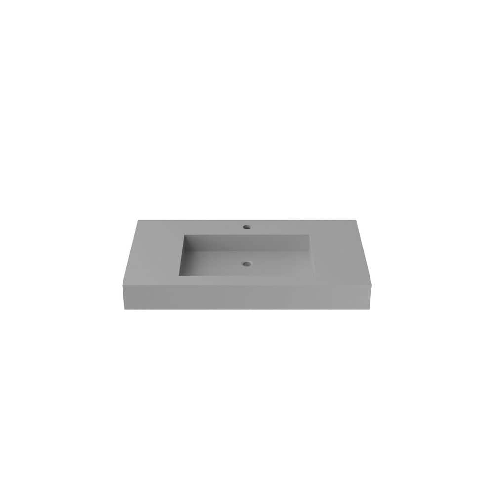 MEDUNJESS 35 in. x 19 in. Solid Surface Wall-Mounted Bathroom Vessel ...