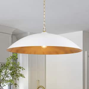 SATCO Perkins 100-Watt 1-Light Matte White/Burnished Brass Shaded ...