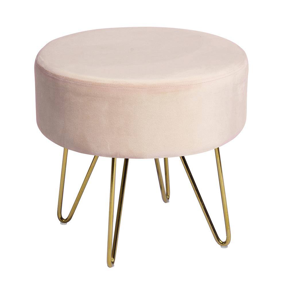 Modern Pink Velvet Upholstered Round Ottoman with Gold Metal Legs LL-W131472142 - The Home Depot