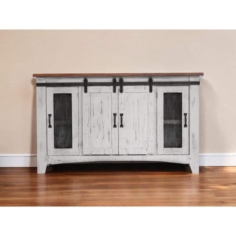 HomeRoots White TV Stand Fits TV's up to 70 in. with Cabinet;Storage ...