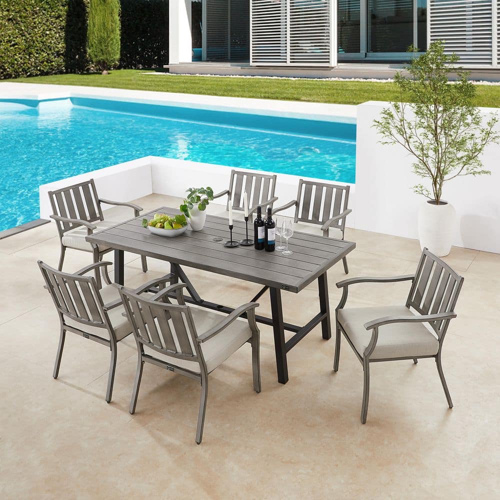 PEAK HOME FURNISHINGS Azur 7-Piece Aluminum Patio Outdoor Dining Set with Cushions RA-970432 ...