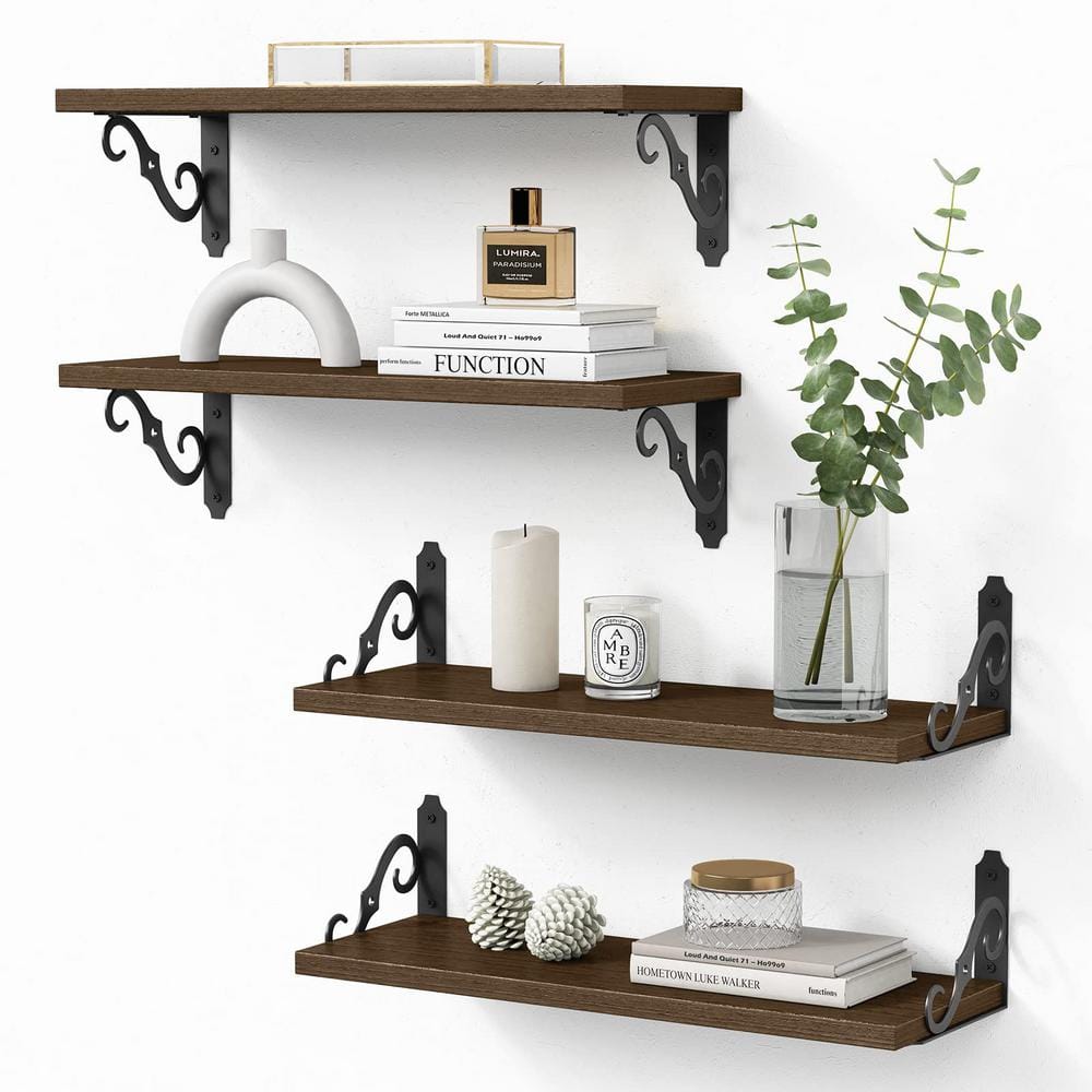 17 in. W x 6 in. D Brown Wood Decorative Wall Shelf Set of 4 NY4PC17-2 ...