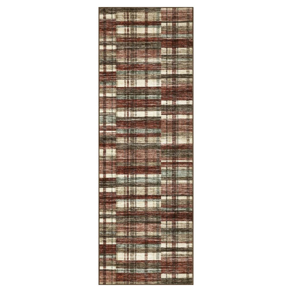 Red 2 ft. x 6 ft. Modern Striped Geometric Pattern Non-shedding Low ...