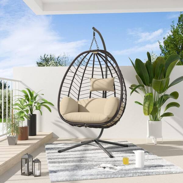 Halmuz Outdoor Indoor Wicker Egg Swing Chair with Stand 350 lbs ...