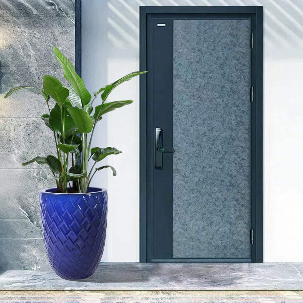 Noble House Clement Large Dark Blue Ceramic Patio Outdoor Planter (16. ...