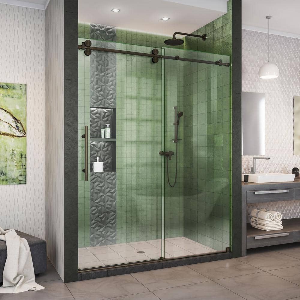 DreamLine Enigma-XO 56-60 in. W x 76 in. H Fully Frameless Sliding Shower Door in Oil Rubbed ...