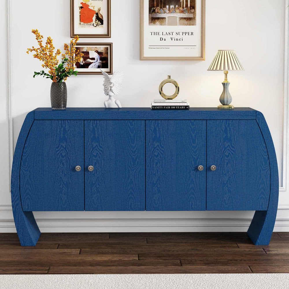Polibi Navy Blue Wood 58.6 in. Sideboards with Curved Legs SL625 ...