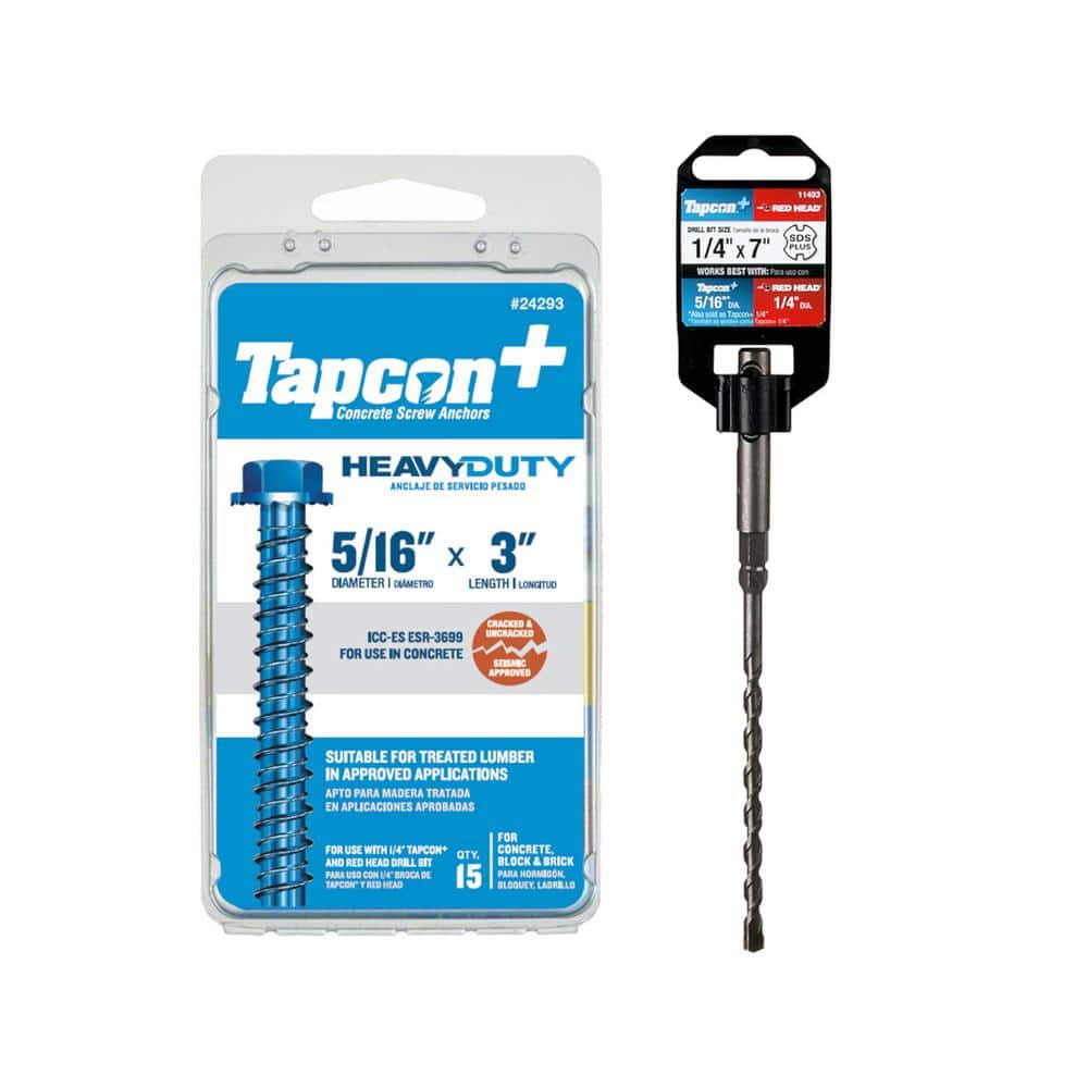 Tapcon 5/16 in. x 3 in. HWH Large Dia Concrete Anchors and 1/4 in.x7 in ...