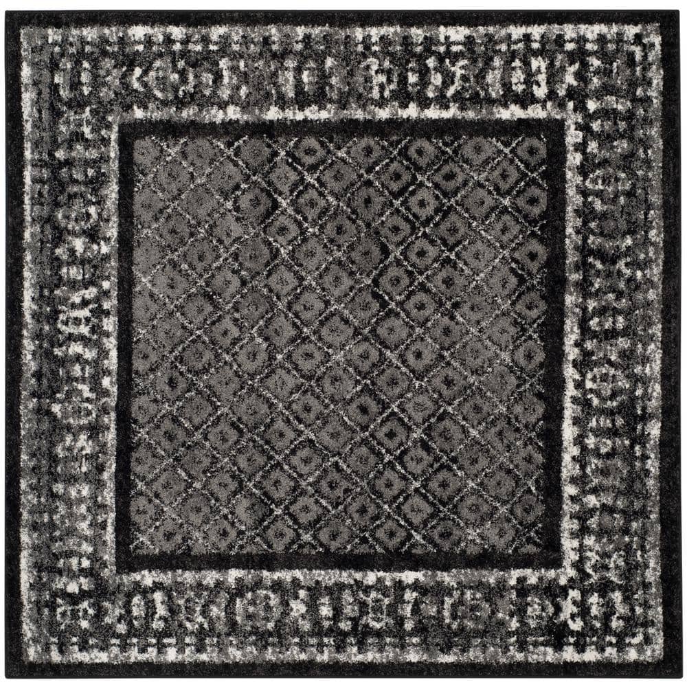 SAFAVIEH Adirondack Black/Silver 6 ft. x 6 ft. Square Geometric Border ...
