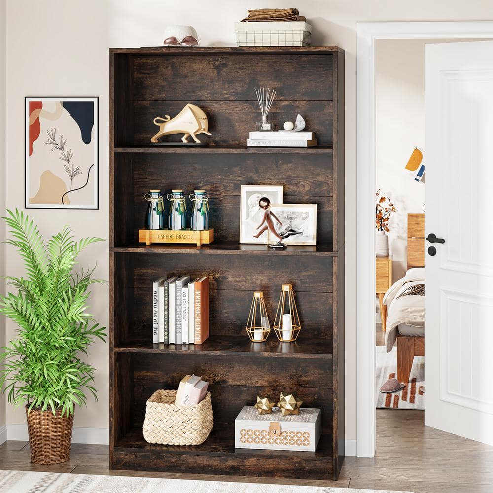 BYBLIGHT Eulas 70.8 in. Tall Rustic Brown Wood 9-Shelf Standard ...
